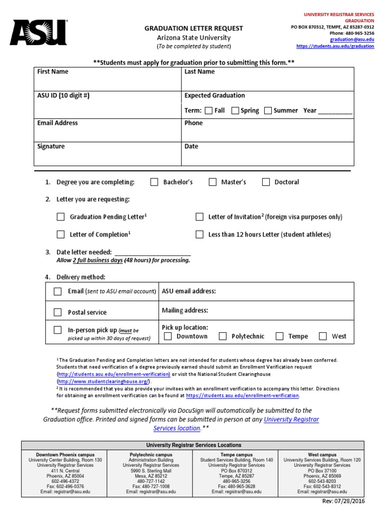 ASU Graduation Letter Request Form | PDF | Arizona State University ...