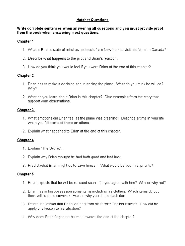 Hatchet Questions | PDF | Cognition | Psychological Concepts