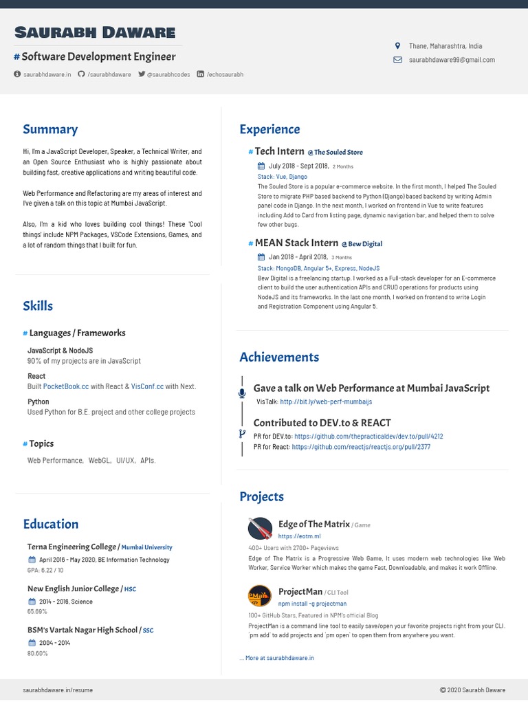 SaurabhDaware Resume PDF | PDF | Java Script | Digital Technology