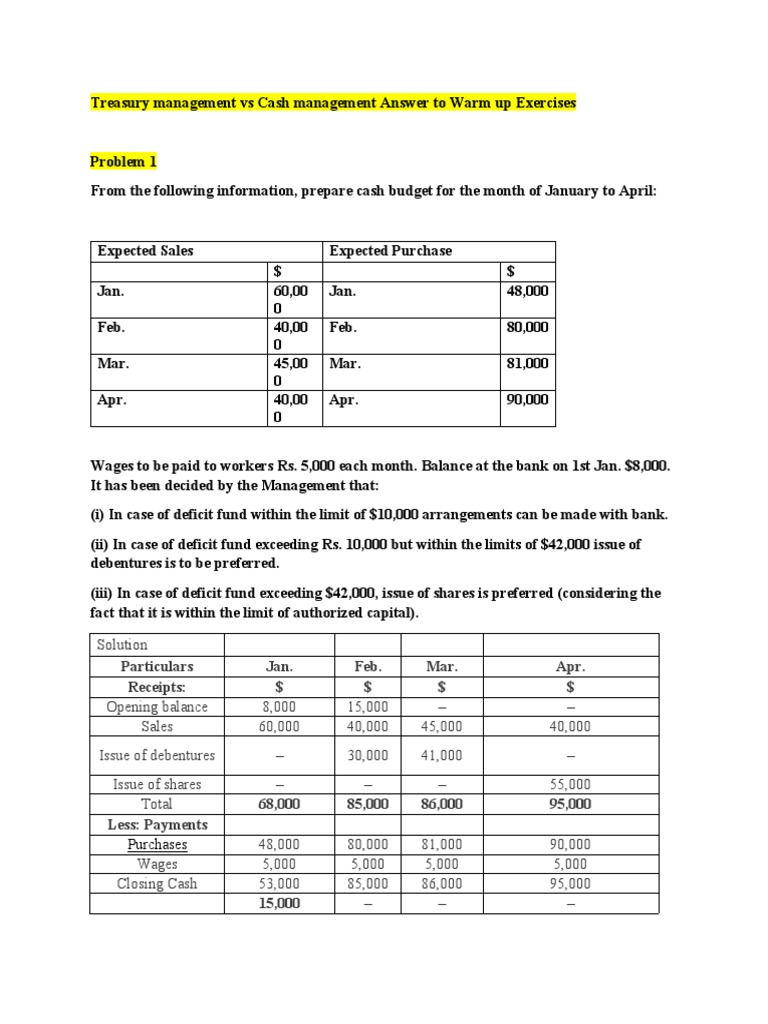 Treasury Management Vs Cash Management Answer To Warm Up Exercises ...