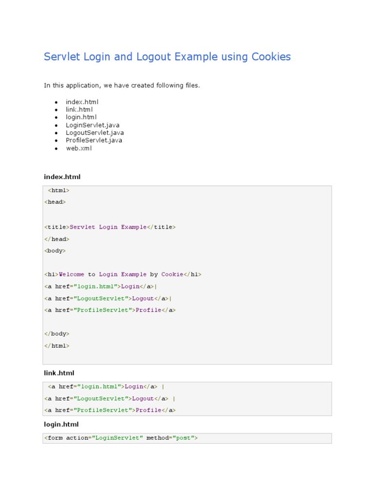 Servlet Login and Logout Example Using Cookies | PDF | Java Servlet ...