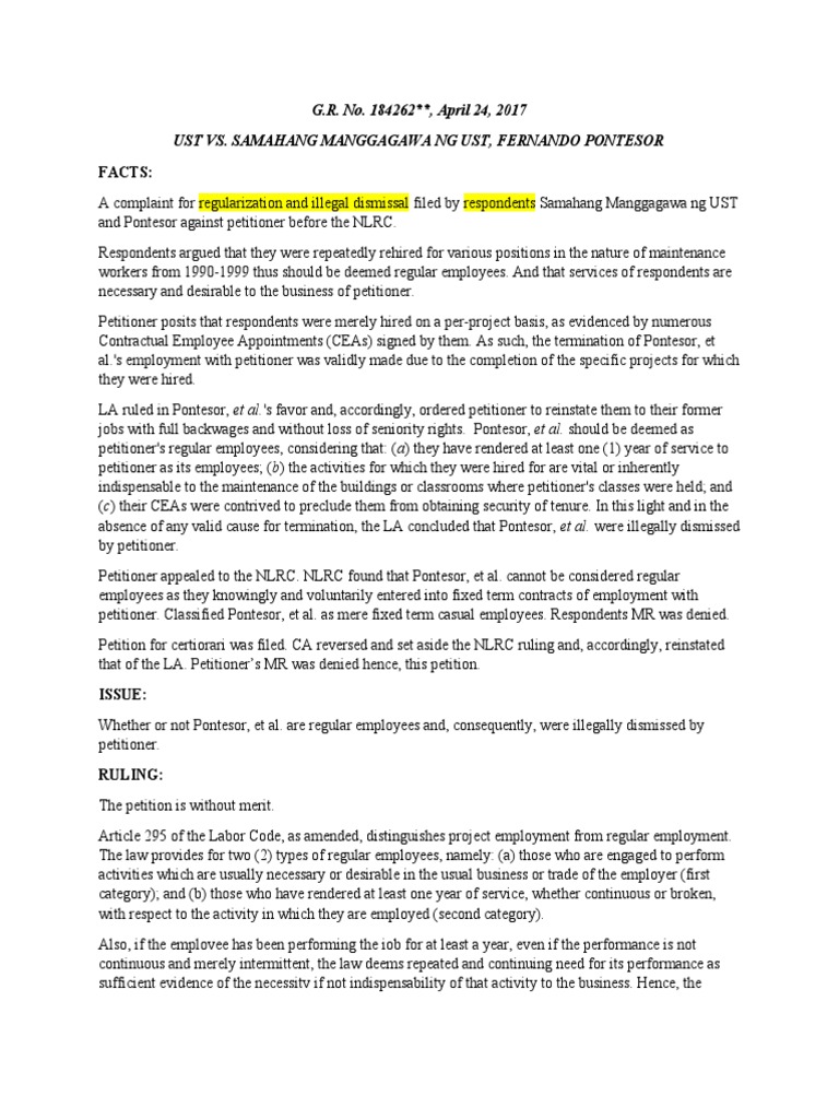 UST Digest | PDF | Supreme Court Case Law | Employment