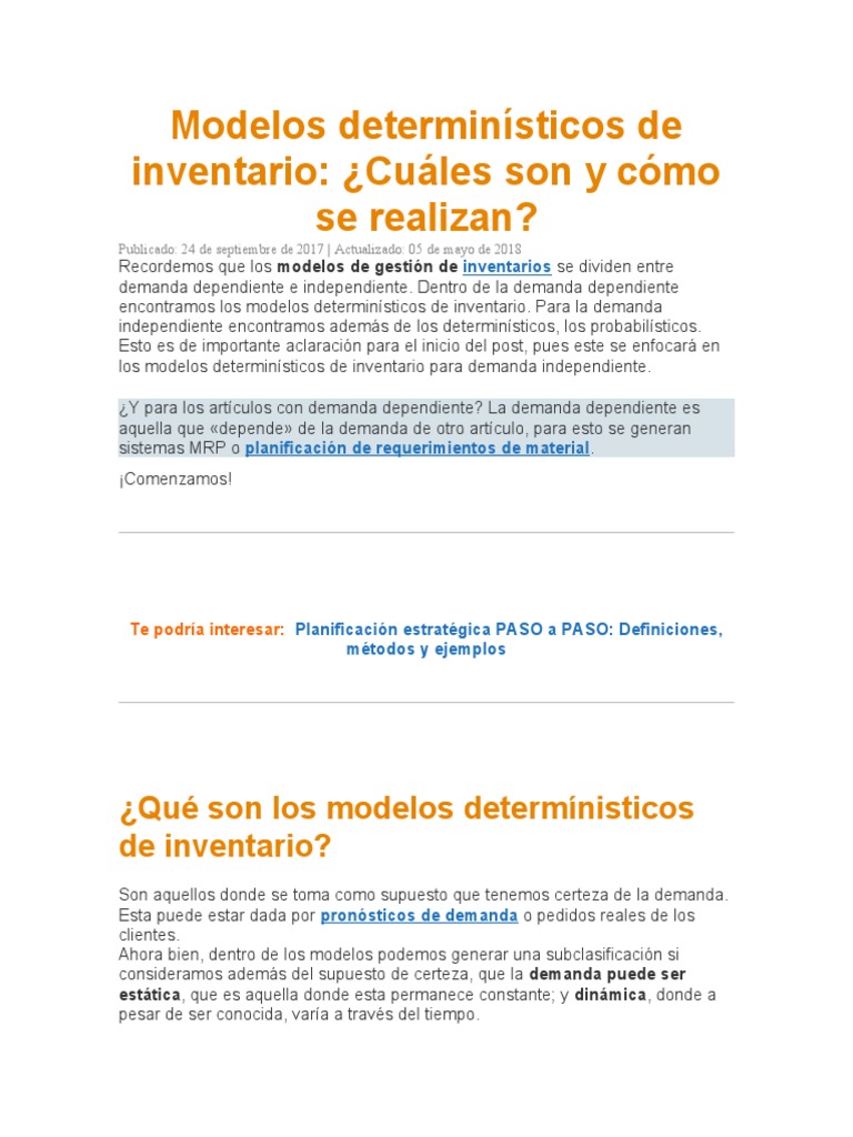 Modelos Determinísticos de Inventario | PDF | Inventario | Matemáticas ...