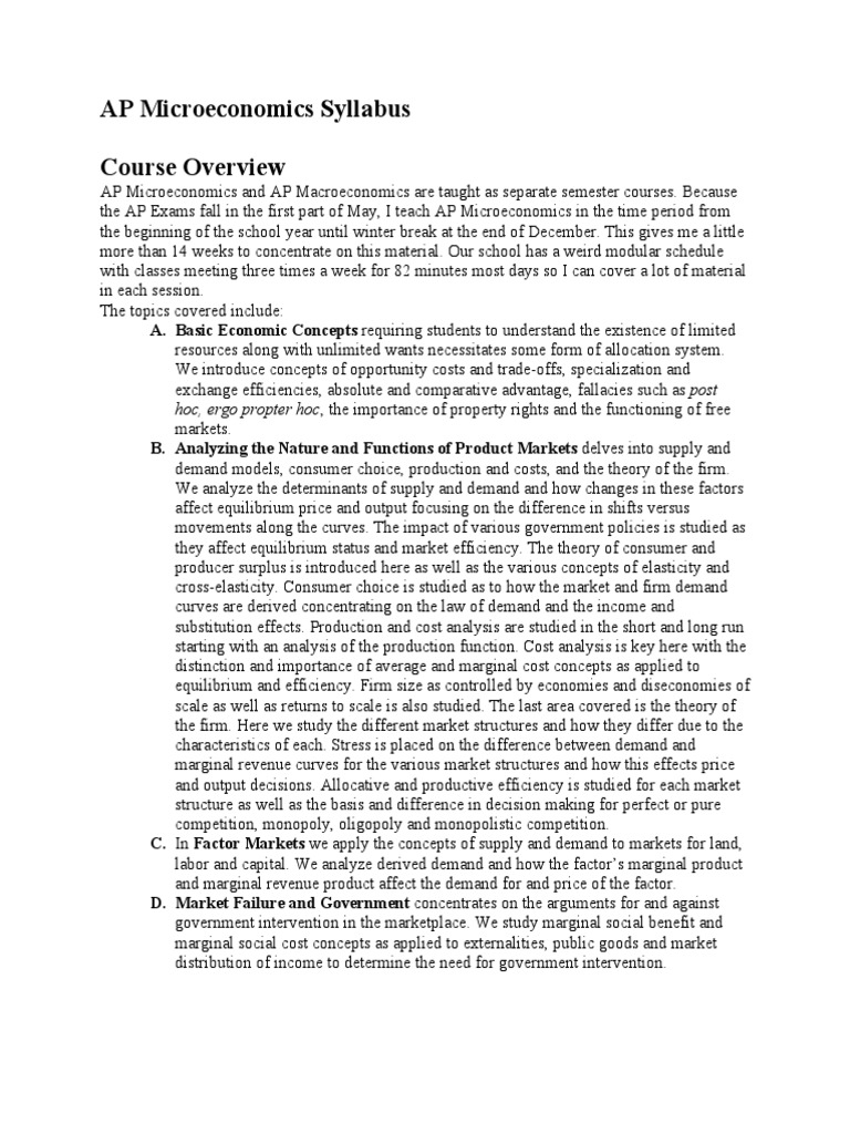 AP Microeconomics Syllabus | PDF | Microeconomics | Supply And Demand