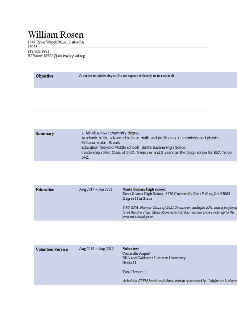 Updated 11th Grade Resume | Download Free PDF | Boy Scouts Of America ...