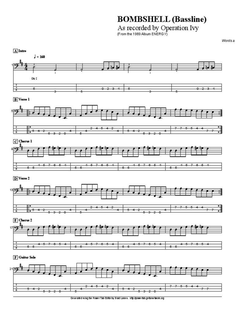 Operation Ivy - Bombshell Bass PDF | PDF | Musical Forms | Recorded Music