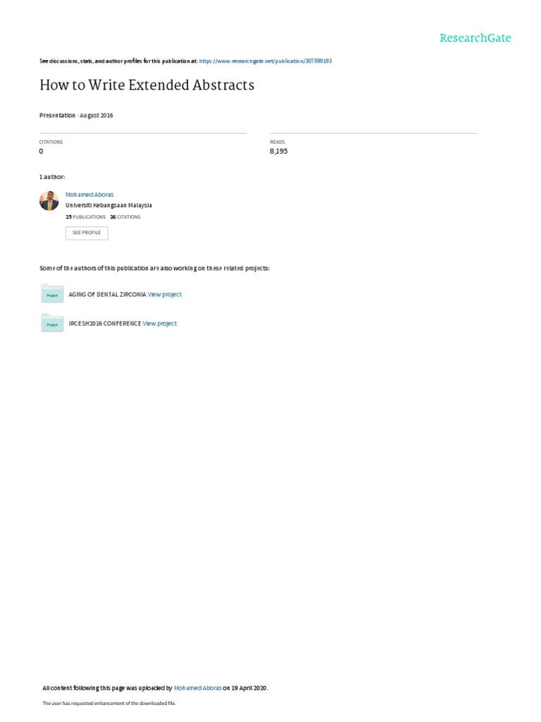 How To Write Extended Abstracts: August 2016 | PDF | Abstract (Summary ...