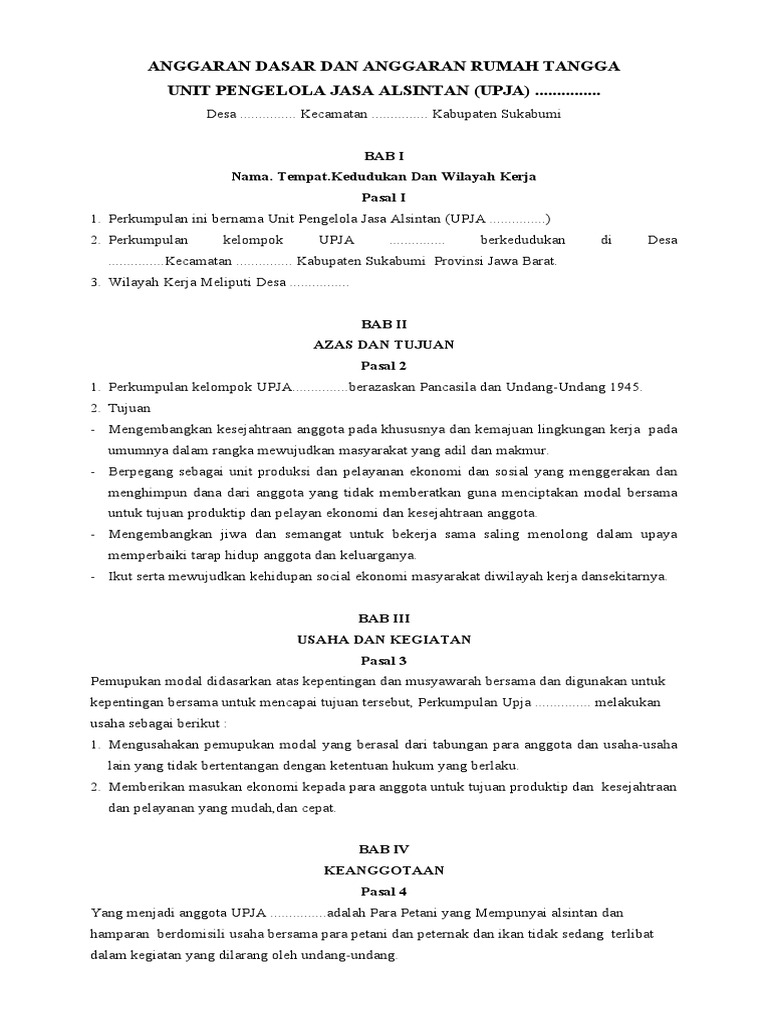AD/ART UPJA Tani Makmur Sukabumi | PDF