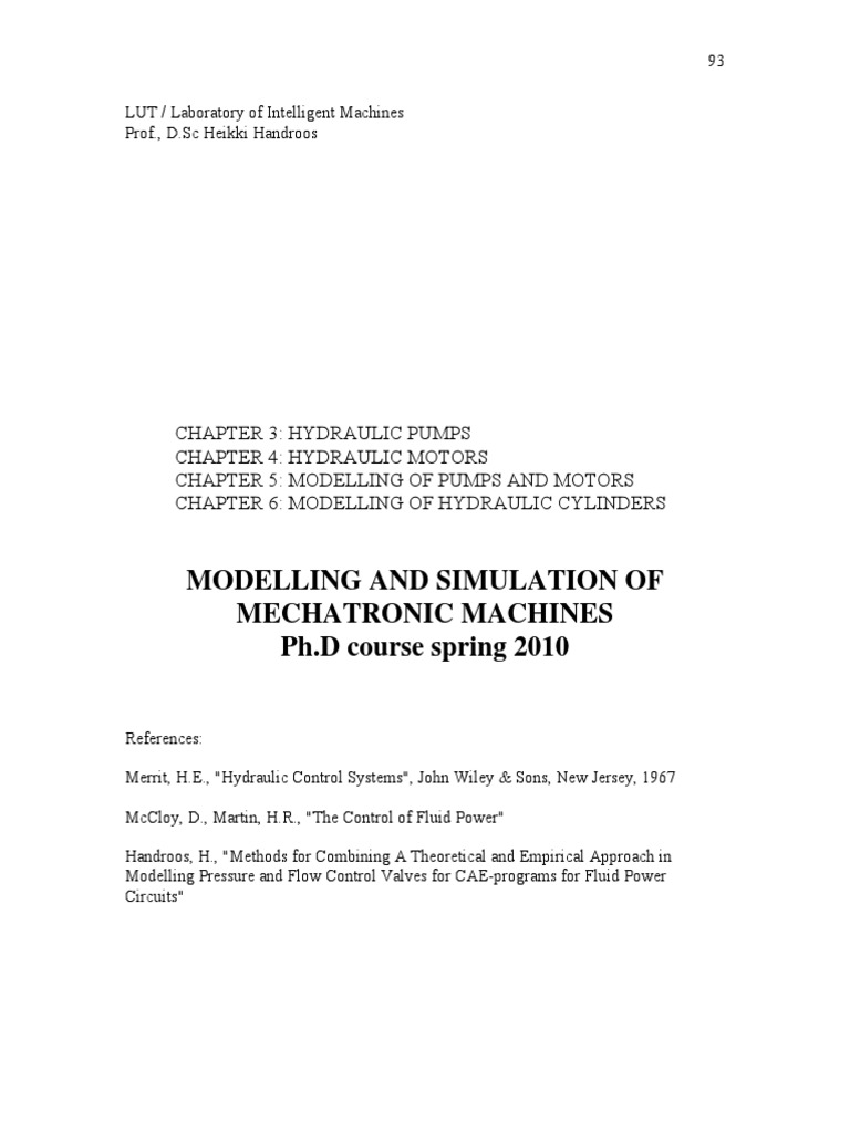 Modelling and Simulation of Mechatronic Machines PH.D Course Spring ...