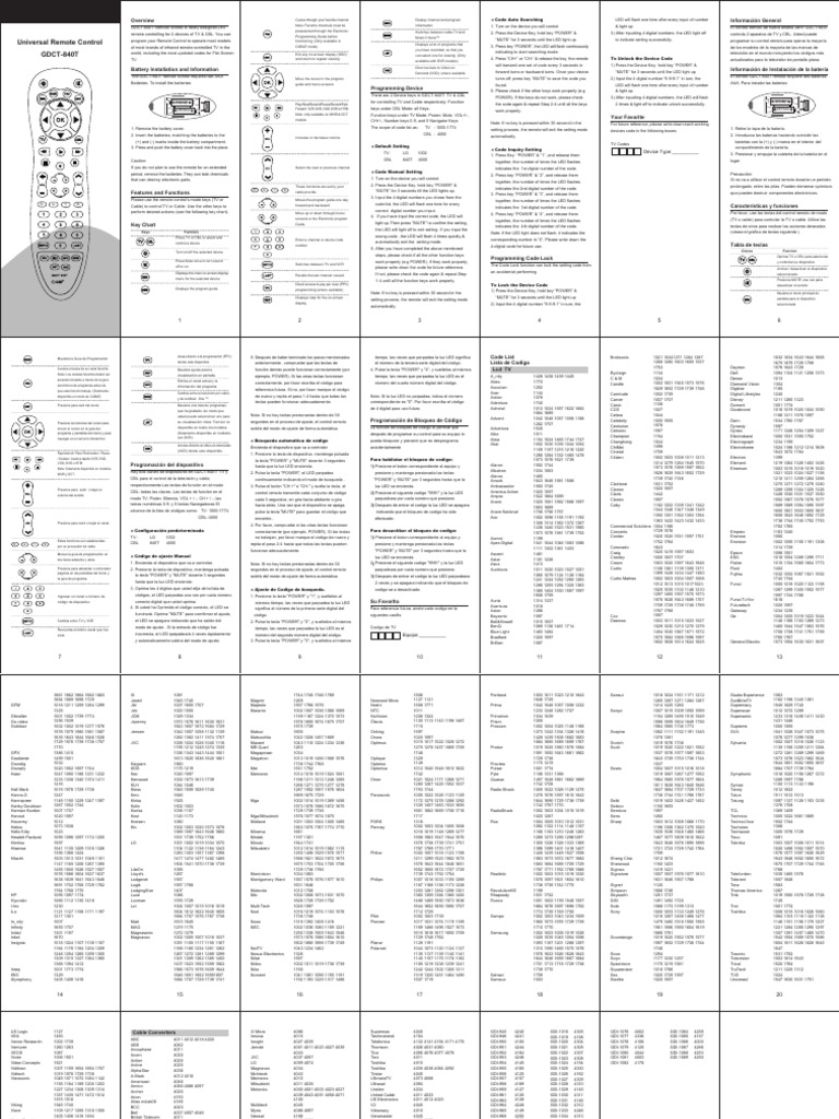 Universal Remote Control GDCT-840T: Device Type | PDF | Remote Control | Video On Demand