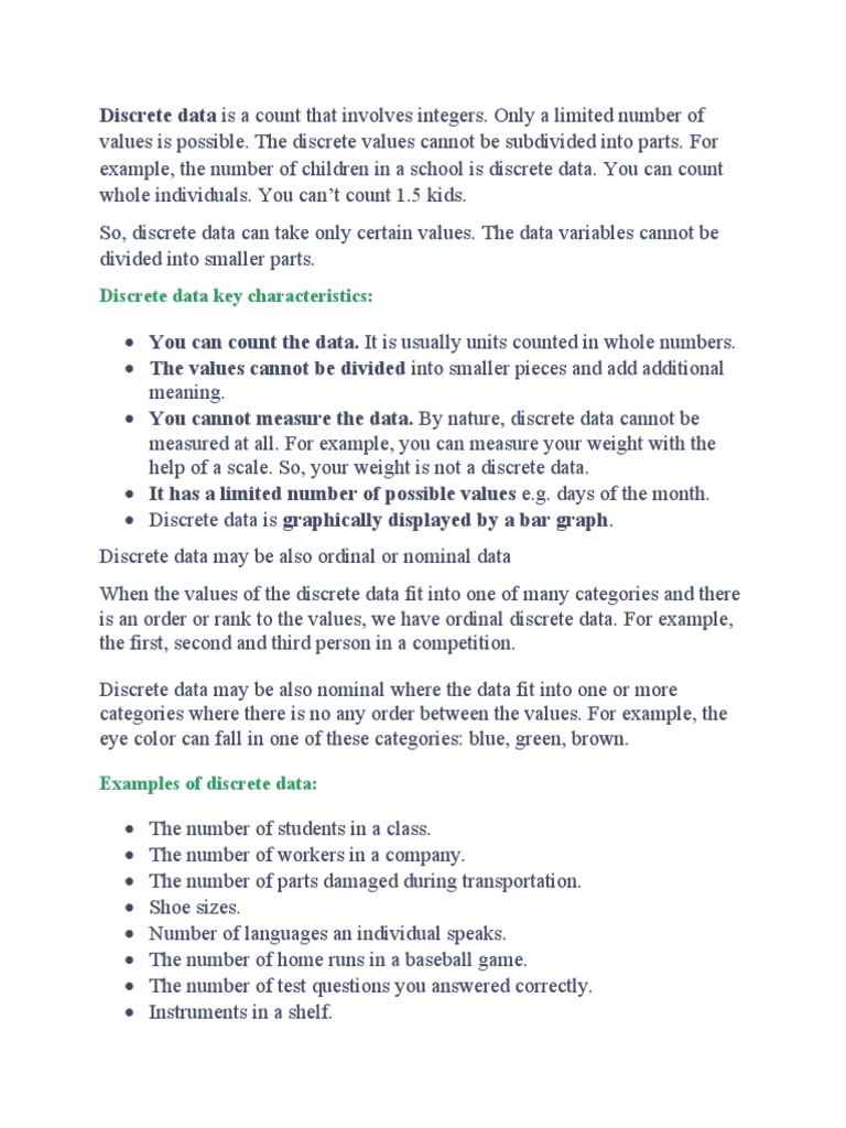 Discrete Data Is A Count That Involves Integers. Only A Limited Number ...