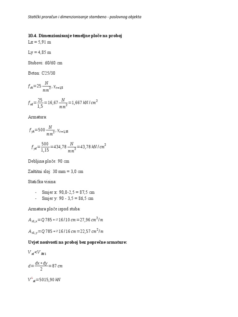 Dimenzionisanje Temeljne Ploce Na Proboj | PDF