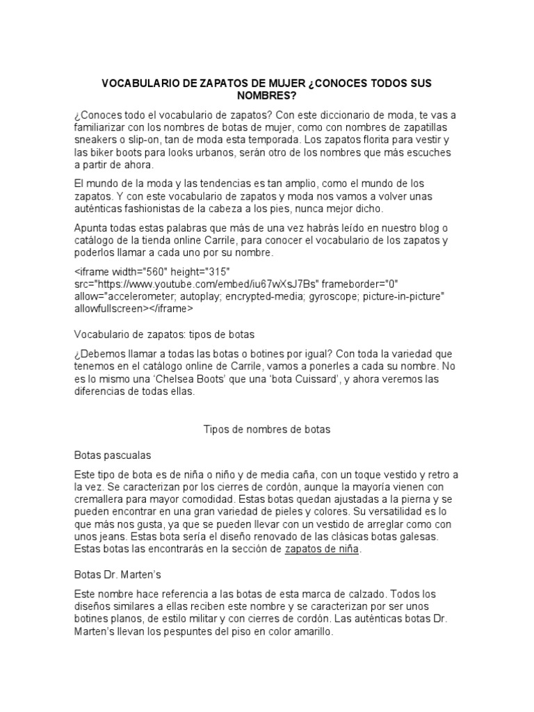 Vocabulario de Zapatos de Mujer | PDF | Bota | Moda