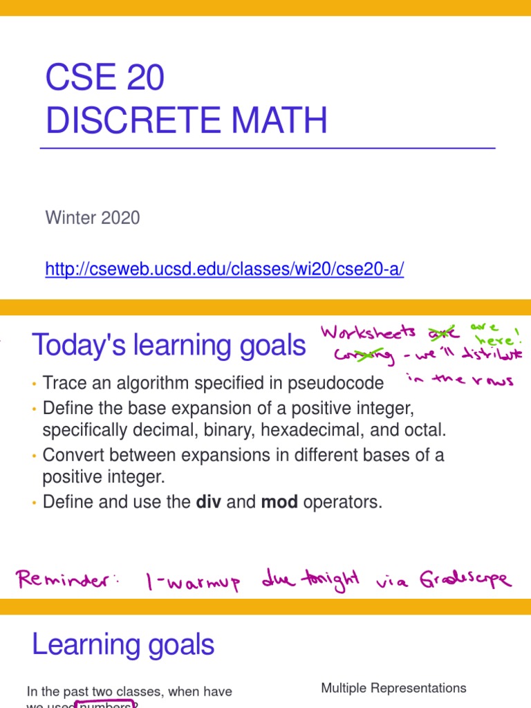 CSE 20 Discrete Math: Winter 2020 | PDF | Decimal | Numbers