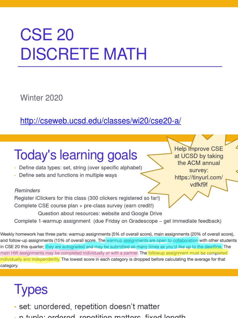 CSE 20 Discrete Math: Winter 2020 | PDF | Function (Mathematics) | Set (Mathematics)