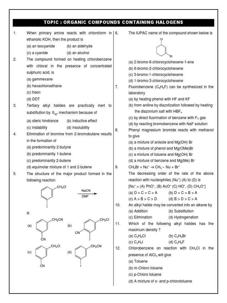 Topic: Organic Compounds Containing Halogens | PDF | Chlorine | Chemical Reactions