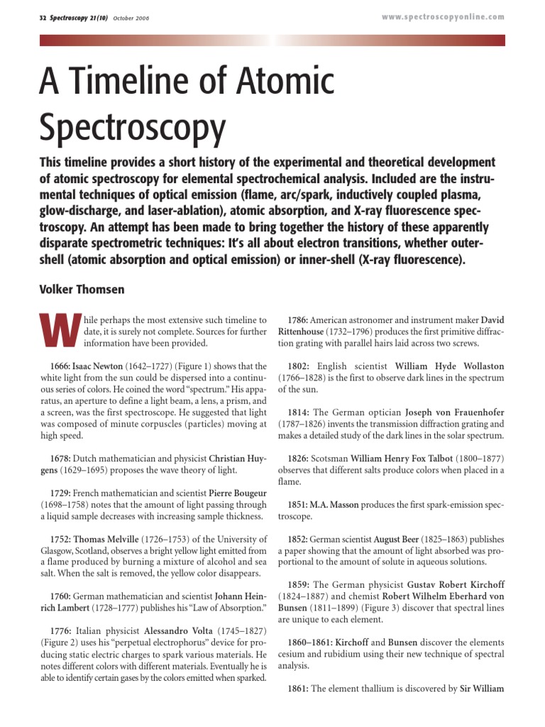 A Timeline of Atomic Spectroscopy: Volker Thomsen | PDF | Spectroscopy ...