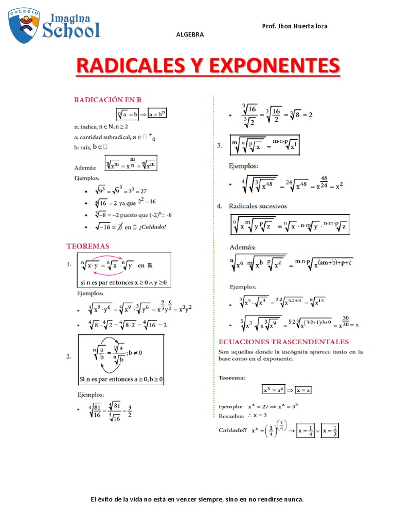 Hojas De Trabajo De Exponentes Radicales Y Racionales