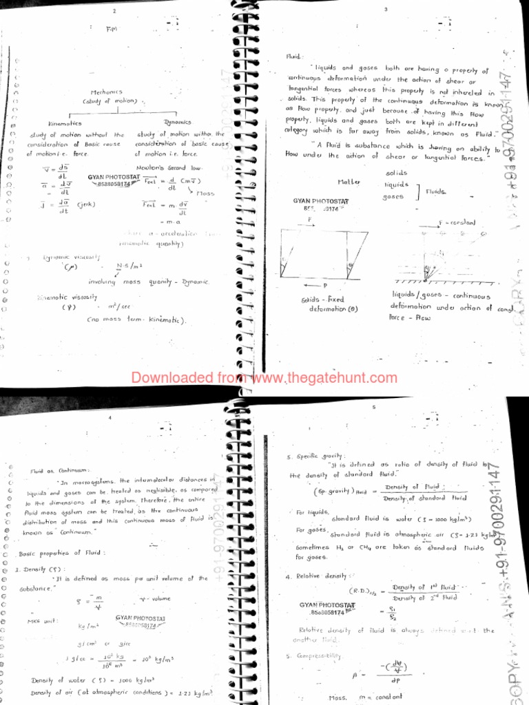 Fluid Mechanics Part-1 Made Easy GATE Handwritten Classroom Notes | PDF