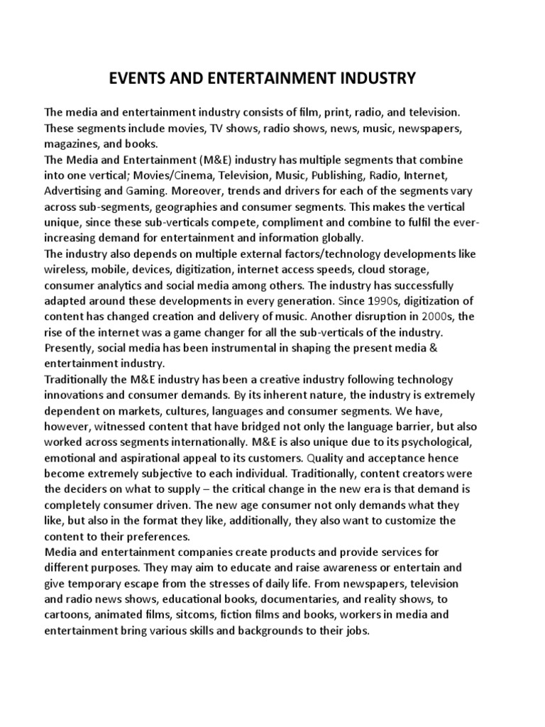 Events and Entertainment Industry | PDF | Television | Mass Media