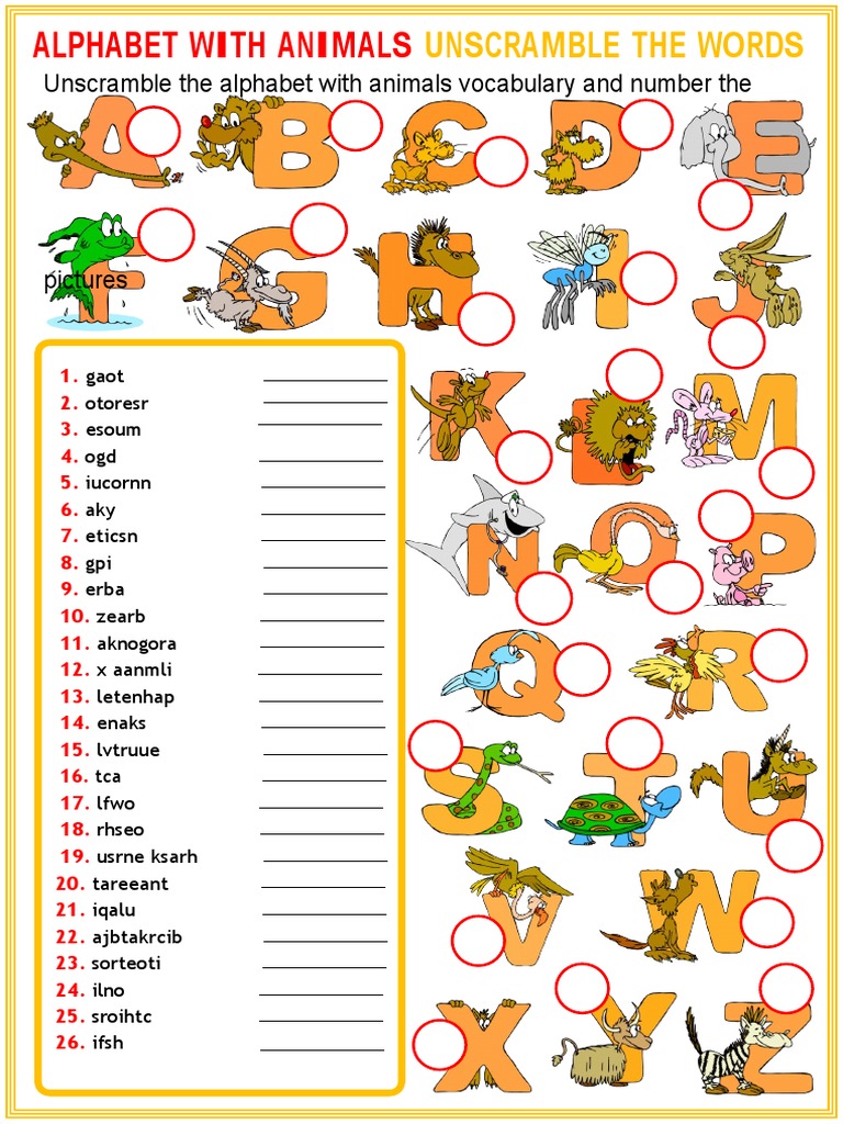 Alphabet With Animals: Unscramble The Words | PDF