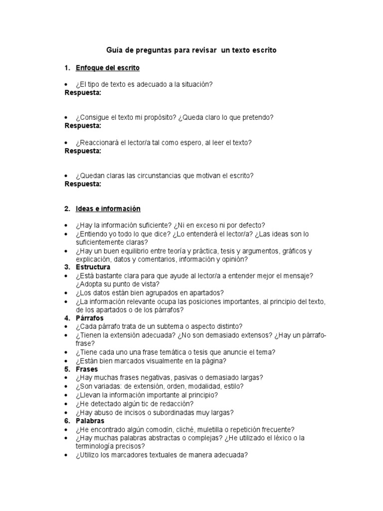 Guía de Preguntas para Revisar Textos | PDF | Información | Science