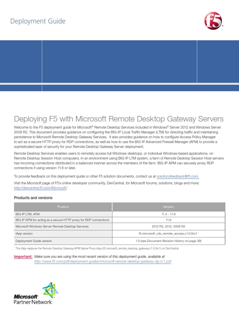 Deploying F5 With Microsoft Remote Desktop Gateway Servers: Deployment ...