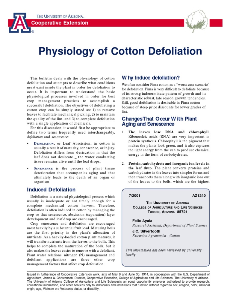 Physiology of Cotton Defoliation