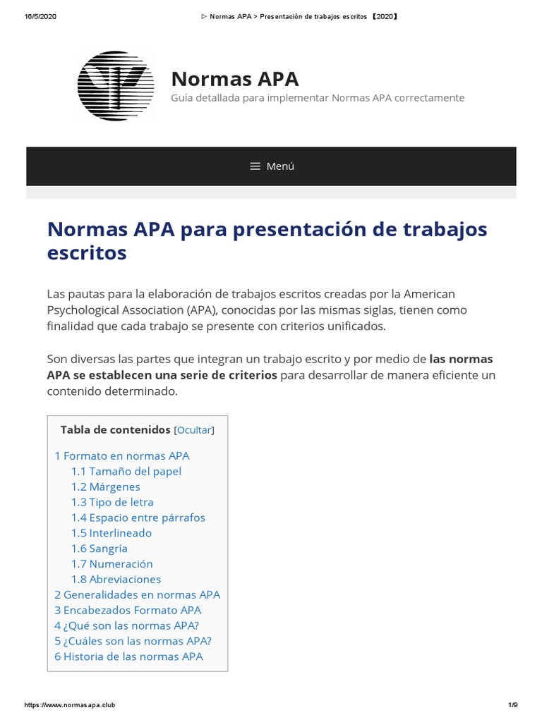 Normas APA - Presentación de trabajos escritos 【2020】 | PDF | Estilo apa | Science