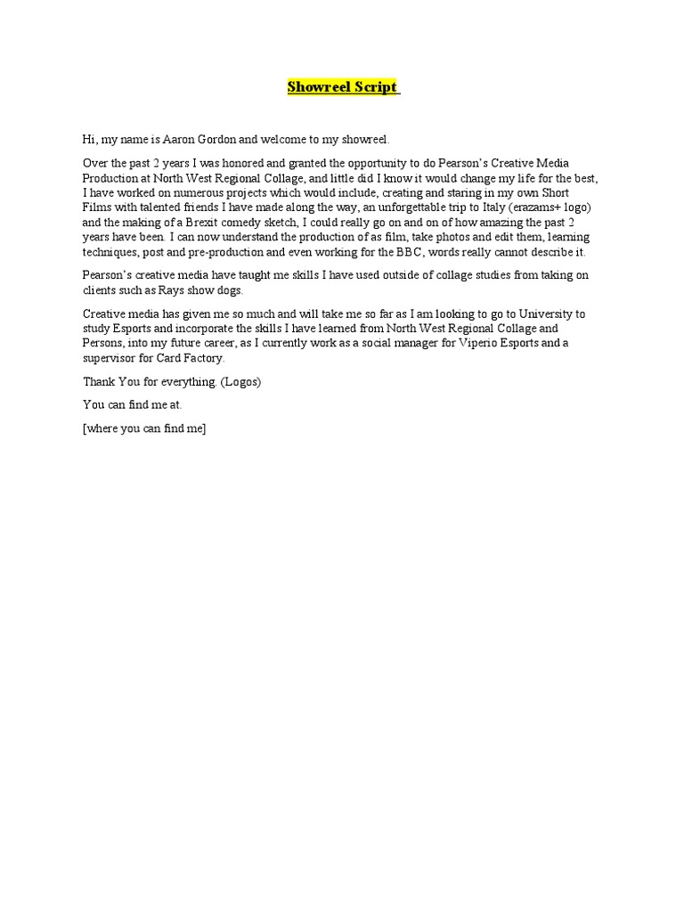 Showreel Script | PDF