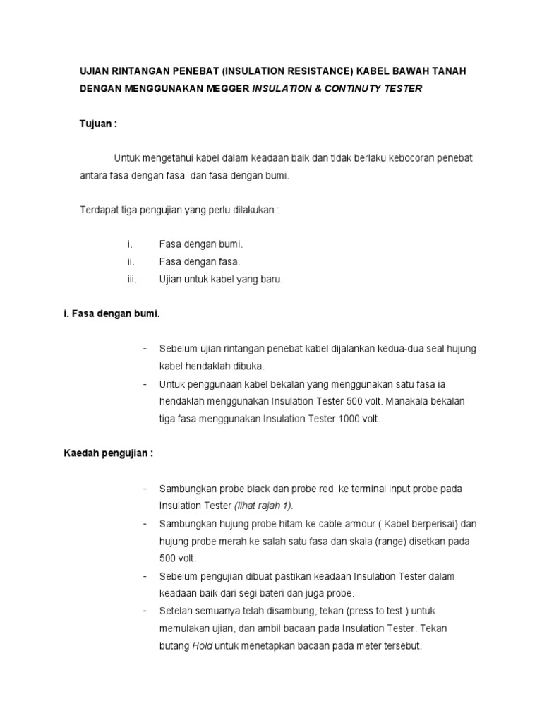 Ujian Rintangan Penebat Kabel Bawah Tanah | PDF | Sains & Matematika ...