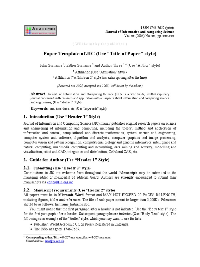 Paper Template of JIC (Use "Title of Paper" Style) | PDF | Computer ...