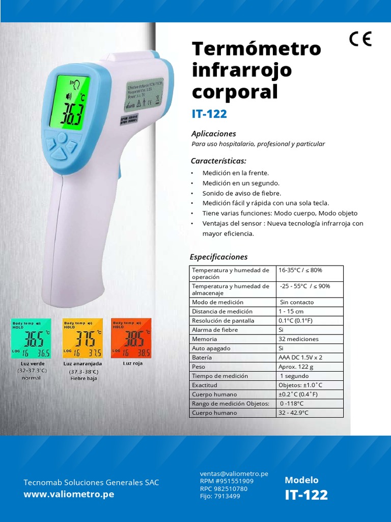 Características y especificaciones del termómetro infrarrojo corporal ...