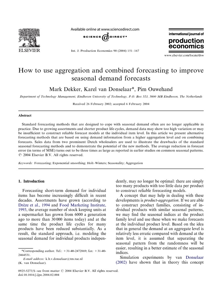 How To Use Aggregation and Combined Forecasting To Improve Seasonal Demand | PDF | Mean Squared ...