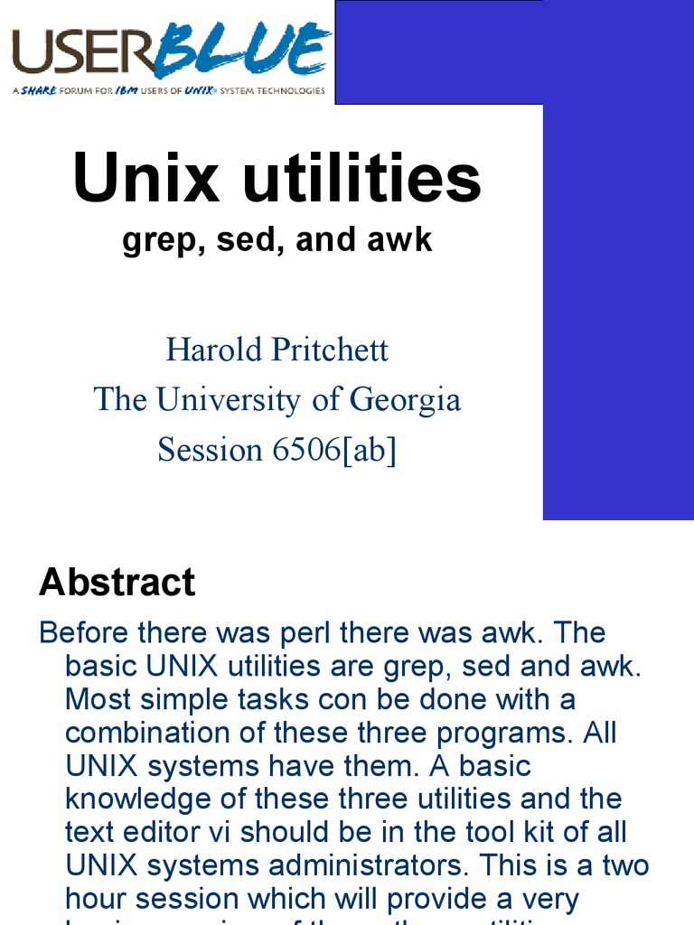 Unix Utilities: Grep, Sed, and Awk | PDF | Boolean Data Type | Array Data Type
