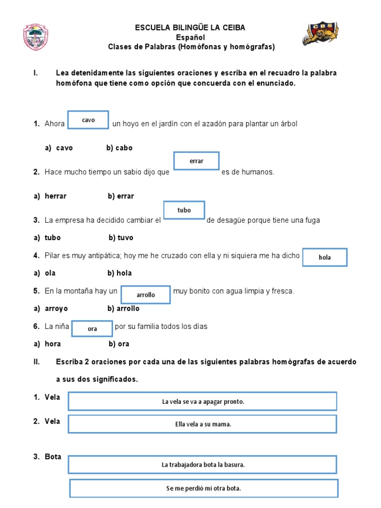 Homófonas y Homógrafas: Ejercicios | PDF | Artes del Lenguaje y ...