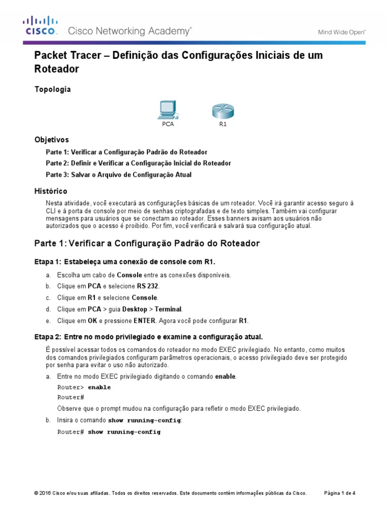 6 4 1 3 Packet Tracer Configure Initial Router Settings Pdf Roteador Informática