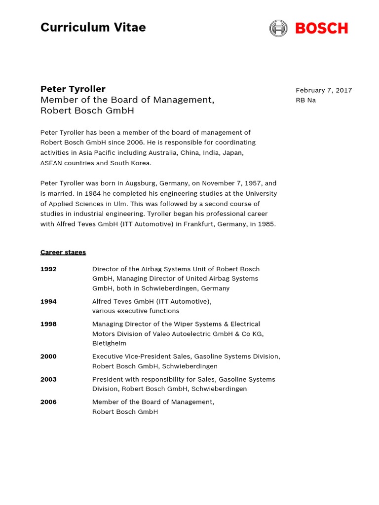 Bosch Board Member: Peter Tyroller | PDF