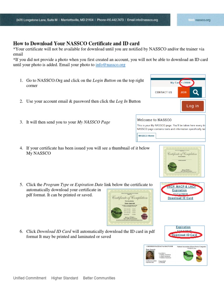 Downloading Your NASSCO Certificate and ID Card: A Step-by-Step Guide | PDF