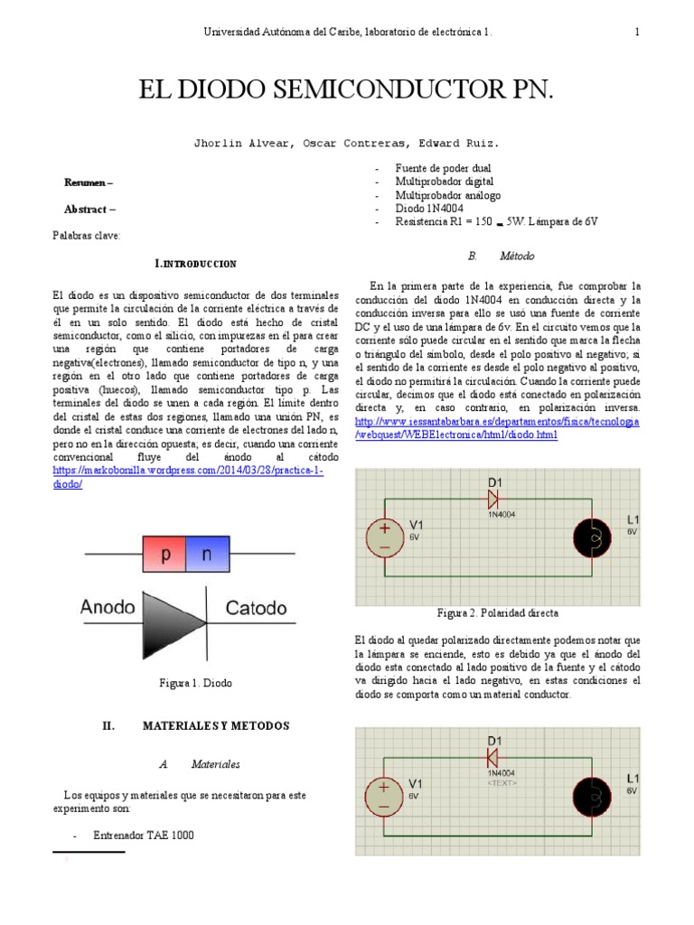 Informe 1 Del Diodo Semiconductor | PDF | Diodo | Semiconductores