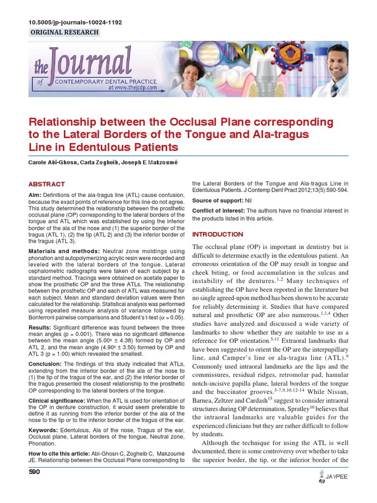 Relationship Between The Occlusal Plane Corresponding To The Lateral ...