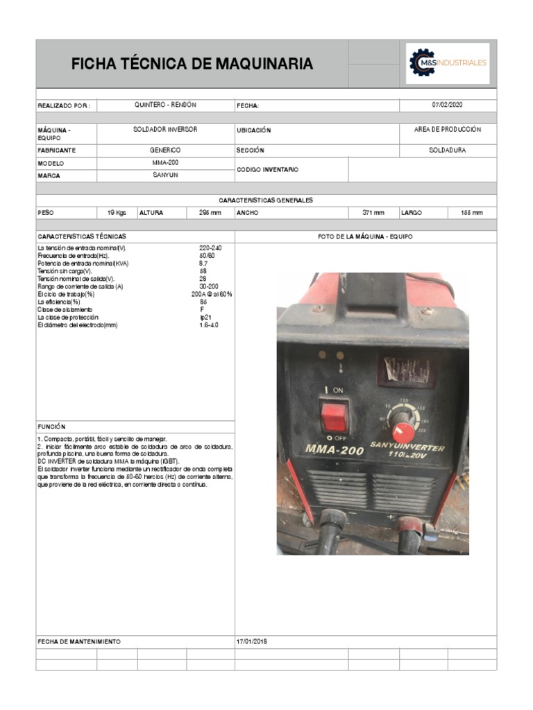 Fichas Técnicas de Maquinaria Industrial | PDF | Perforar | Soldadura