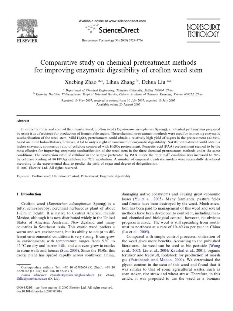 Comparative Study On Chemical Pretreatment Methods For Improving ...