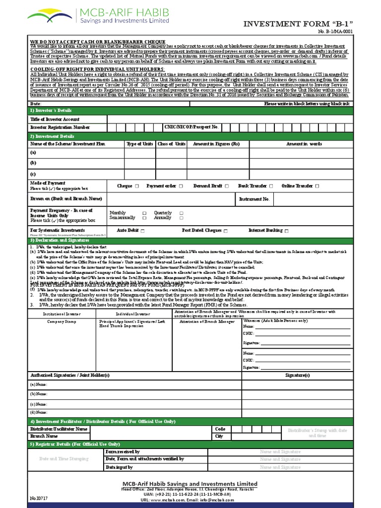 Investment Form "B-1": 1) Investor's Details | PDF | Investing | Cheque