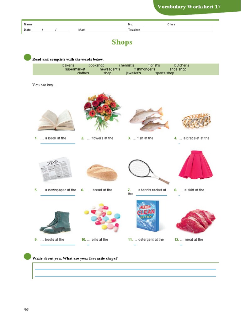 Shops: Read and Complete With The Words Below | PDF | Language Arts ...