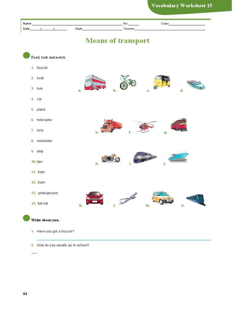Means of Transport: Read, Look and Match | PDF