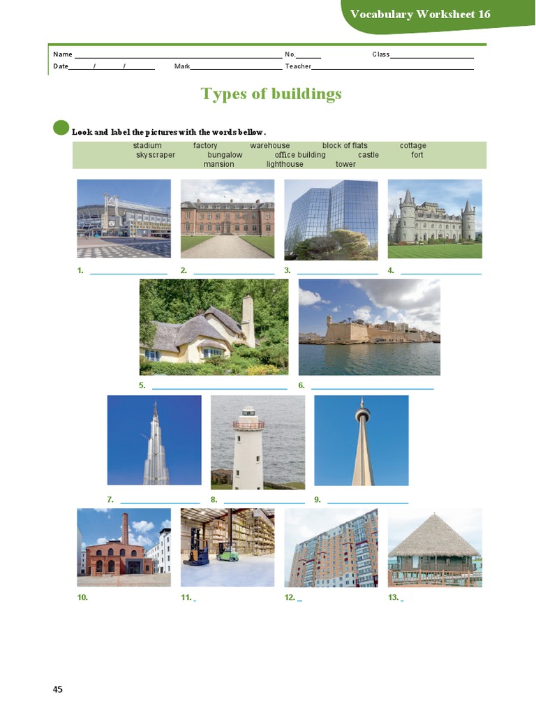 Types of Buildings: Look and Label The Pictures With The Words Bellow | PDF