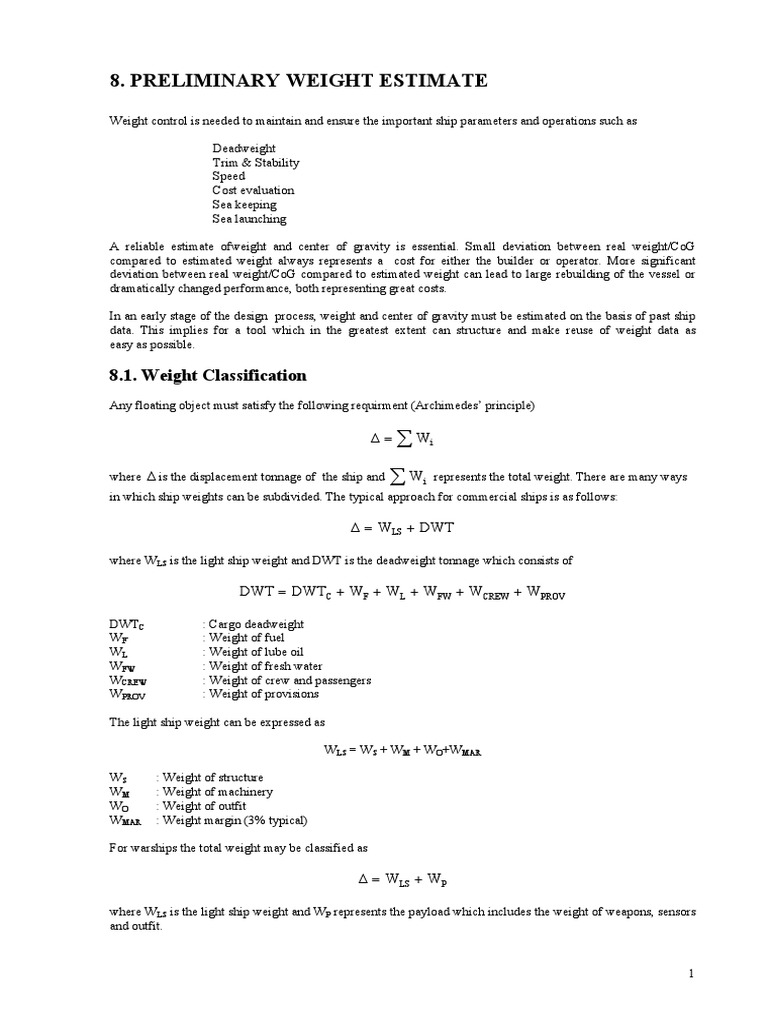 Preliminary Weight Estimate CH 8 | PDF | Marine Propulsion | Engines
