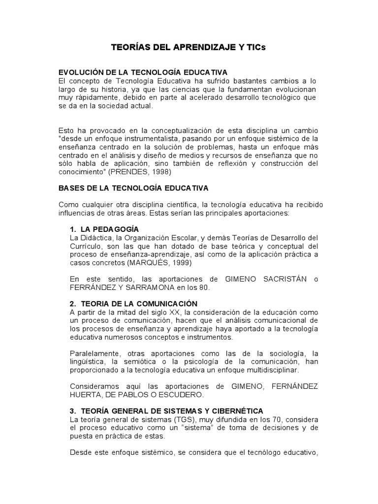 TEORIAS DEL APRENDIZAJE Y TICs | PDF | Constructivismo (filosofía de la educación) | Aprendizaje