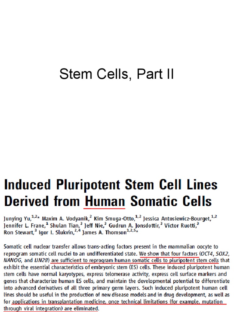 Stem Cells, Part II | PDF | Cell Potency | Viral Vector